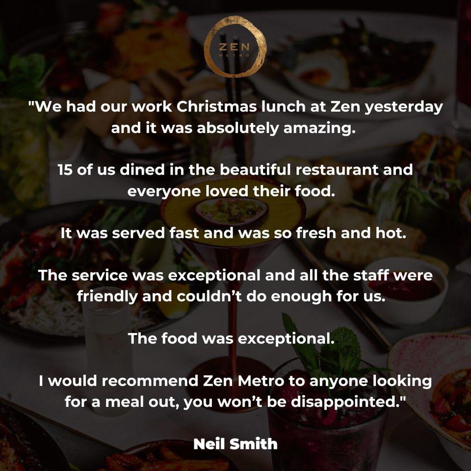 Carta del restaurante Zen Metro, Birmingham