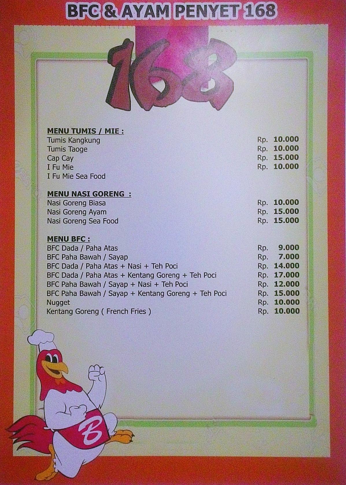Menu at AYAM PENYET 168 restaurant, Bandar Labuhan