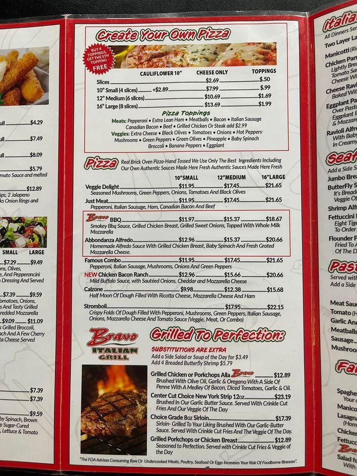 Menu at Bravo Italian Grill restaurant, Crewe, W Virginia Ave