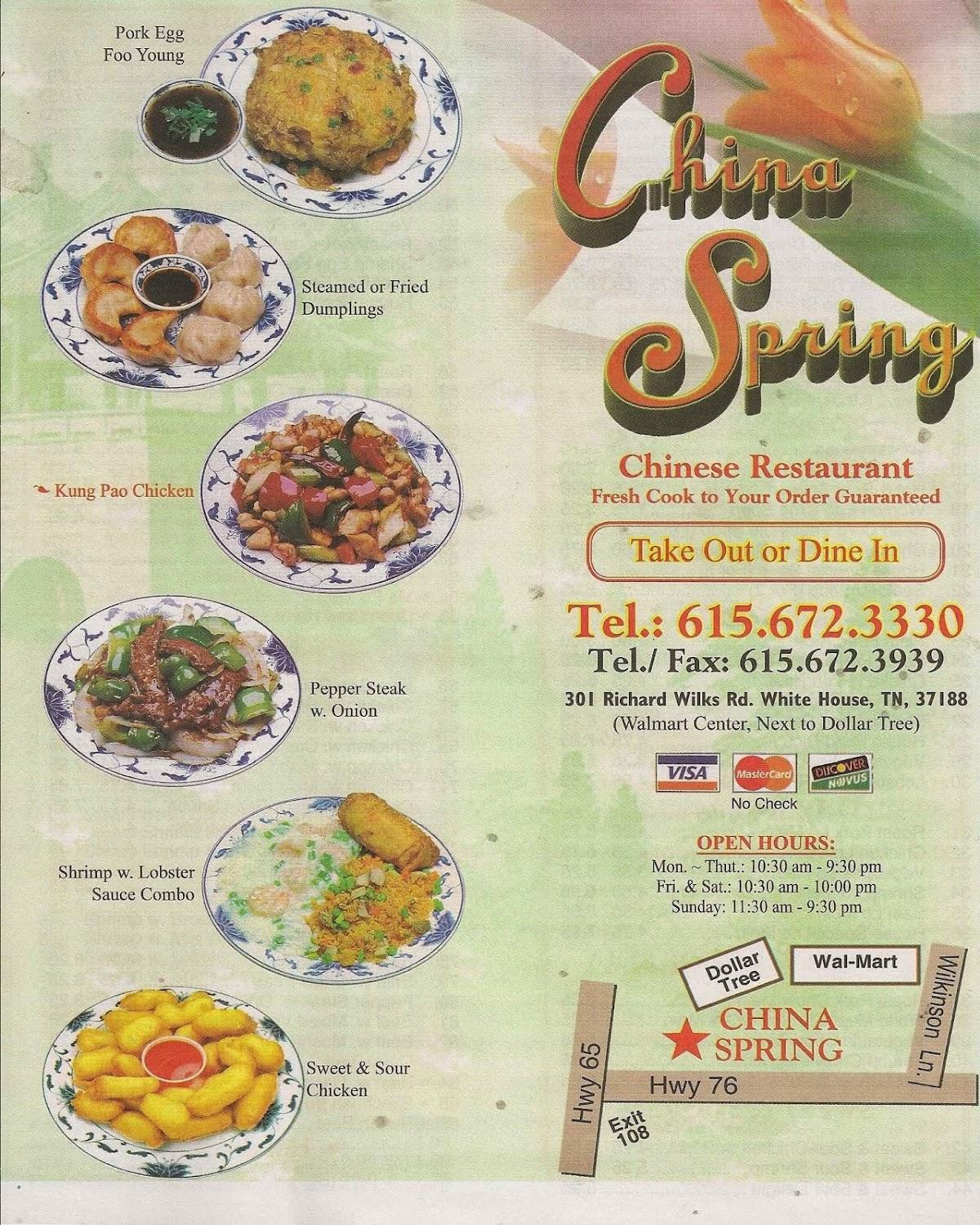 Menu at China Spring (White House) restaurant, White House