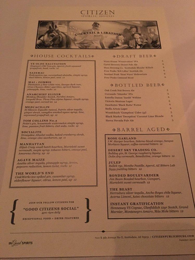 Menu at Citizen Public House, Scottsdale