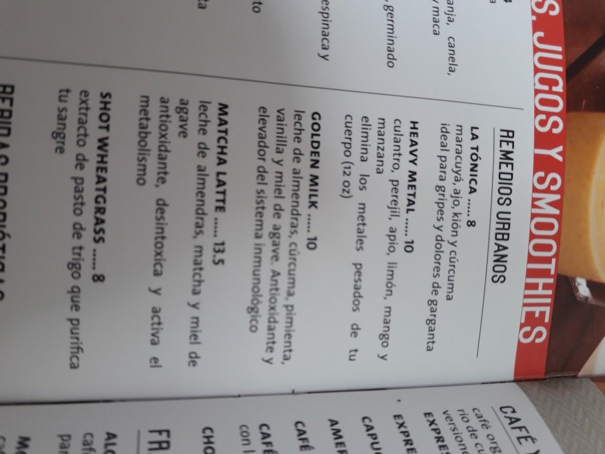 Menu at Raw Café, Miraflores, C. Independencia 596