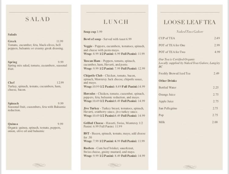 Menu at Red Velvet Cafe & Gifts, Langley Township, Douglas Cres