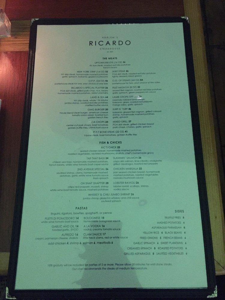 Menu at Ricardo Steakhouse, New York City, 2nd Ave