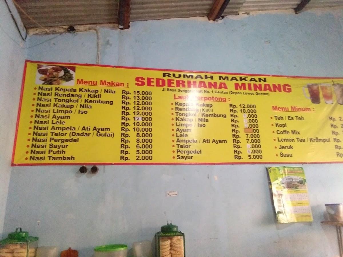 Menu at Rumah Makan Sederhana Minang restaurant, Grogol