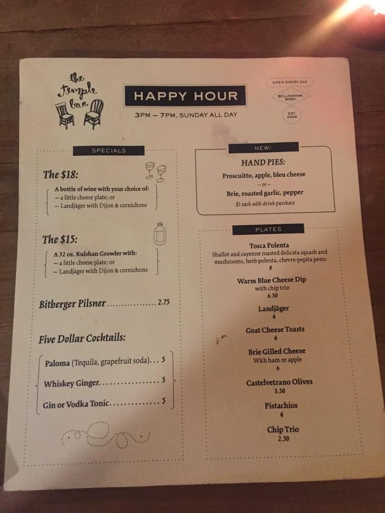 Menu at The Temple Bar, Bellingham