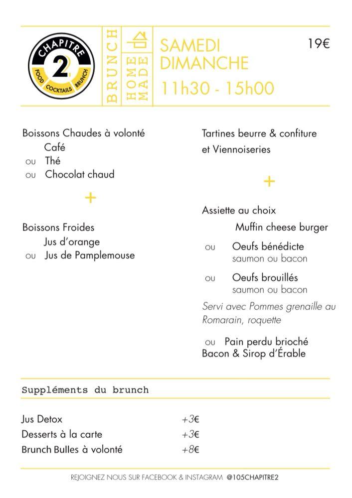 Carta del pub y bar Chapitre 2, Paris