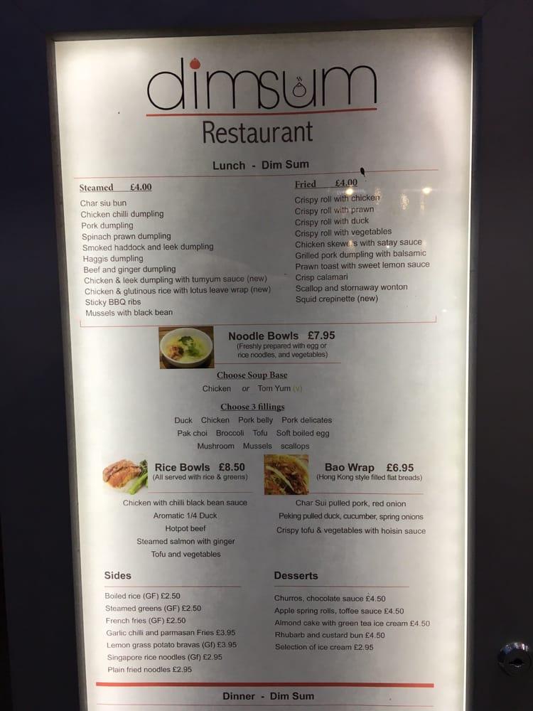 Menu at Dim Sum Restaurant, Glasgow