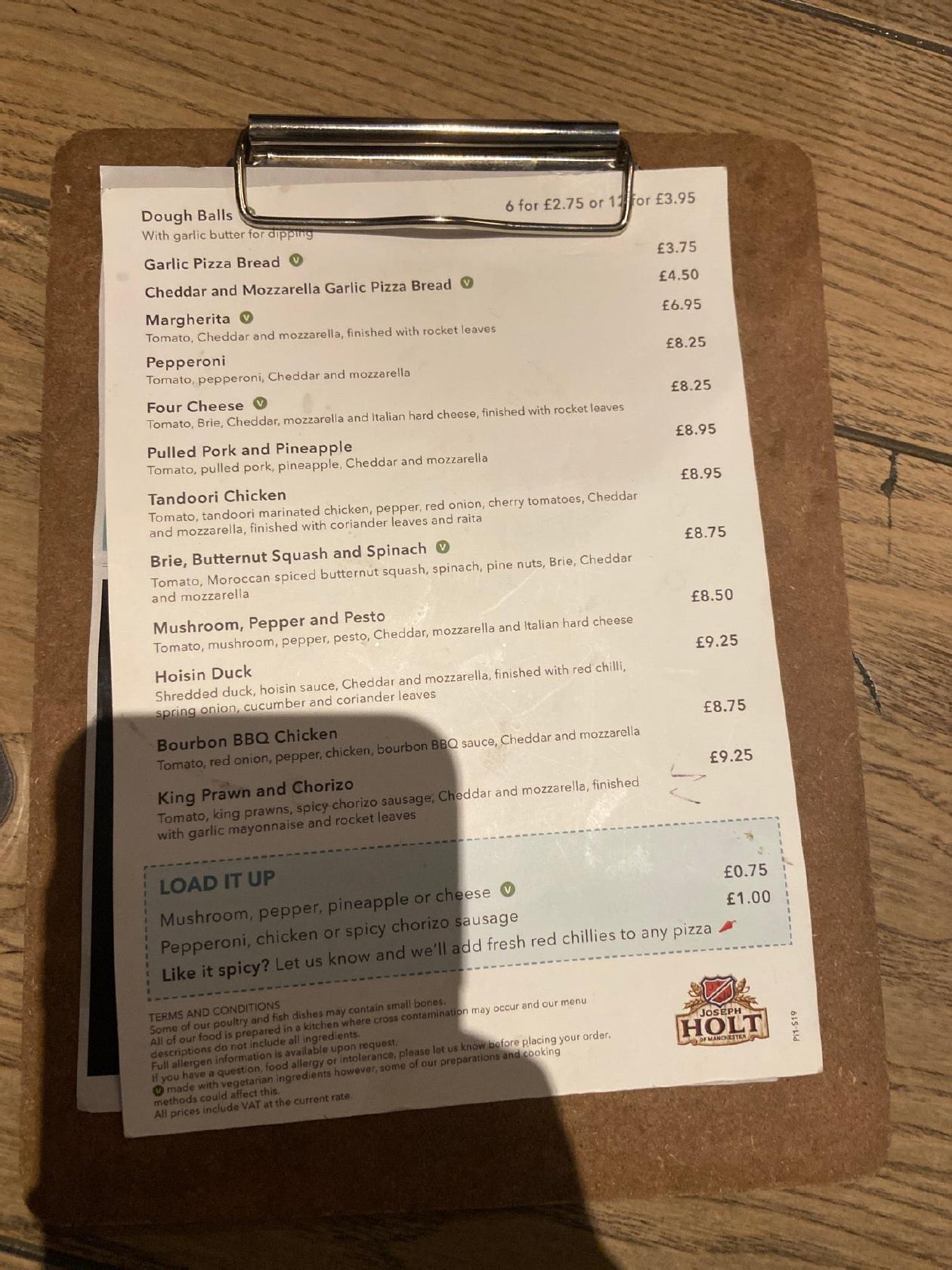 Menu at Half Way House pub & bar, Blackpool