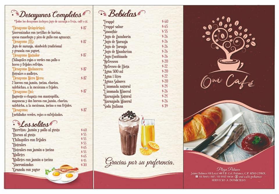 Menu at Oui Cafe, Mexico City, Av. Jaime Balmes 11