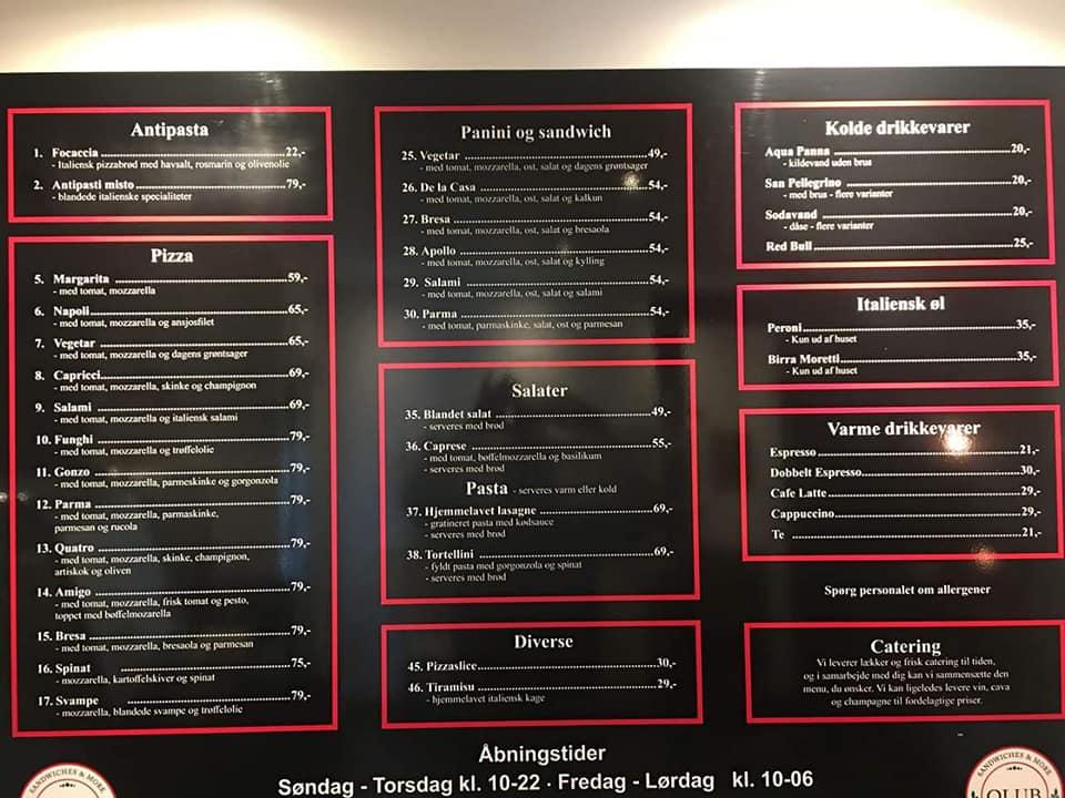 Menu at Qlub - Sandwiches & More restaurant, Copenhagen
