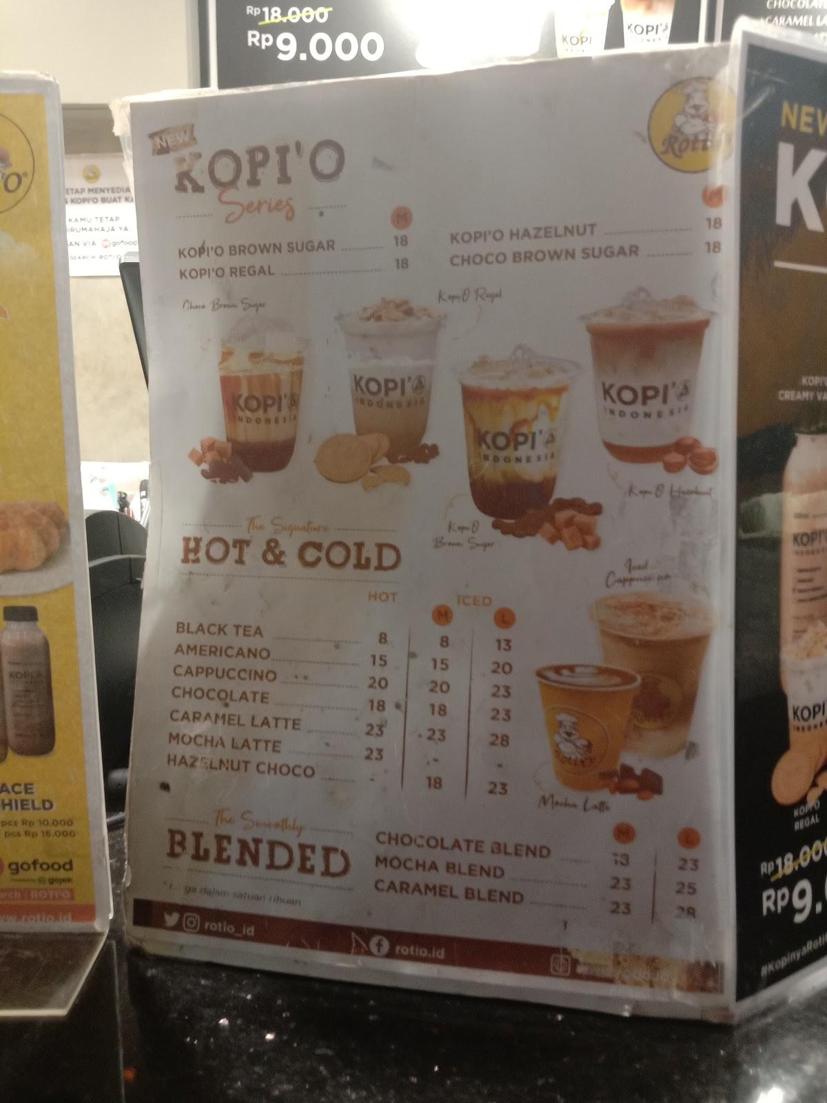 Menu at ROTI 'O' cafe, Makassar