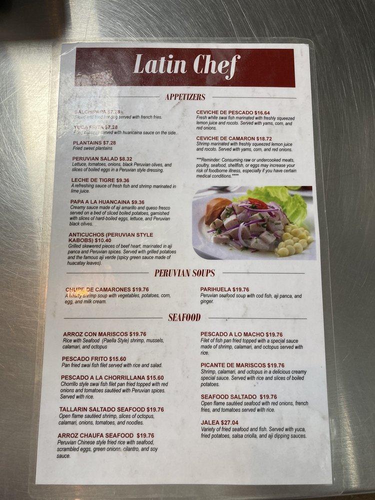 Menu at The Latin Chef Liberty Station restaurant, San Diego