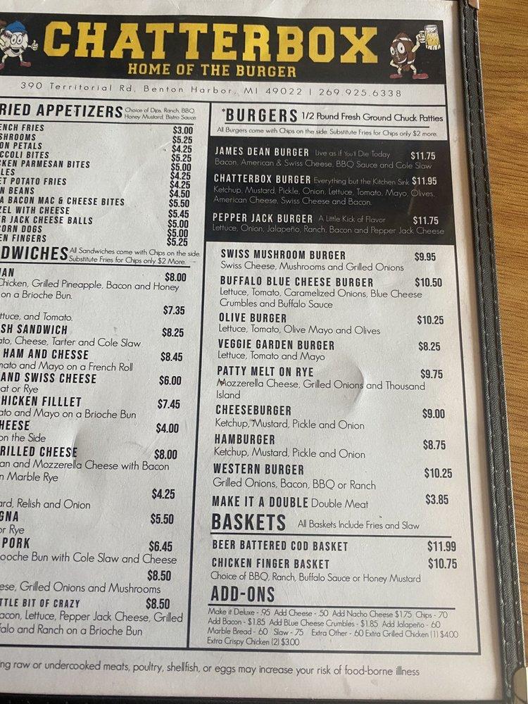 Menu at Chatterbox pub & bar, Benton Harbor