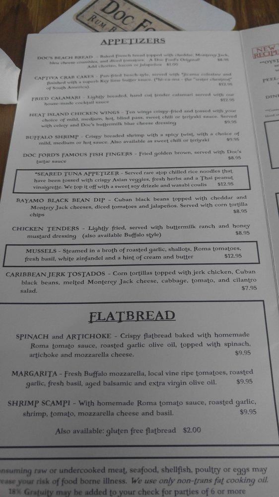 Menu at Doc Ford's Rum Bar & Grille - Ft. Myers Beach, Fort Myers Beach