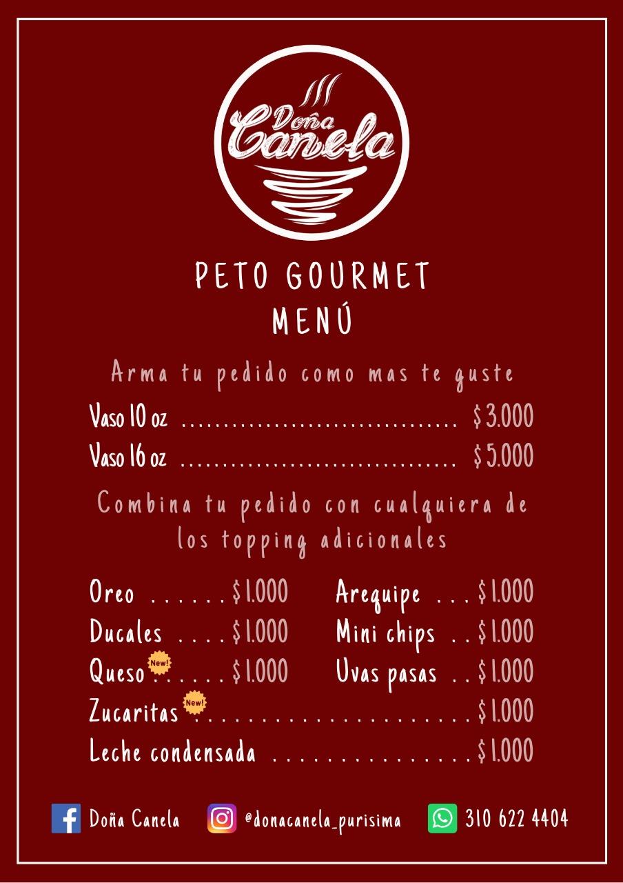 Menu at Doña Canela cafe, Purísima