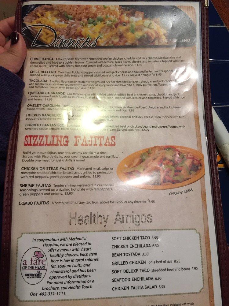 Menu at Fernando's restaurant, Omaha, 380 N 114th St