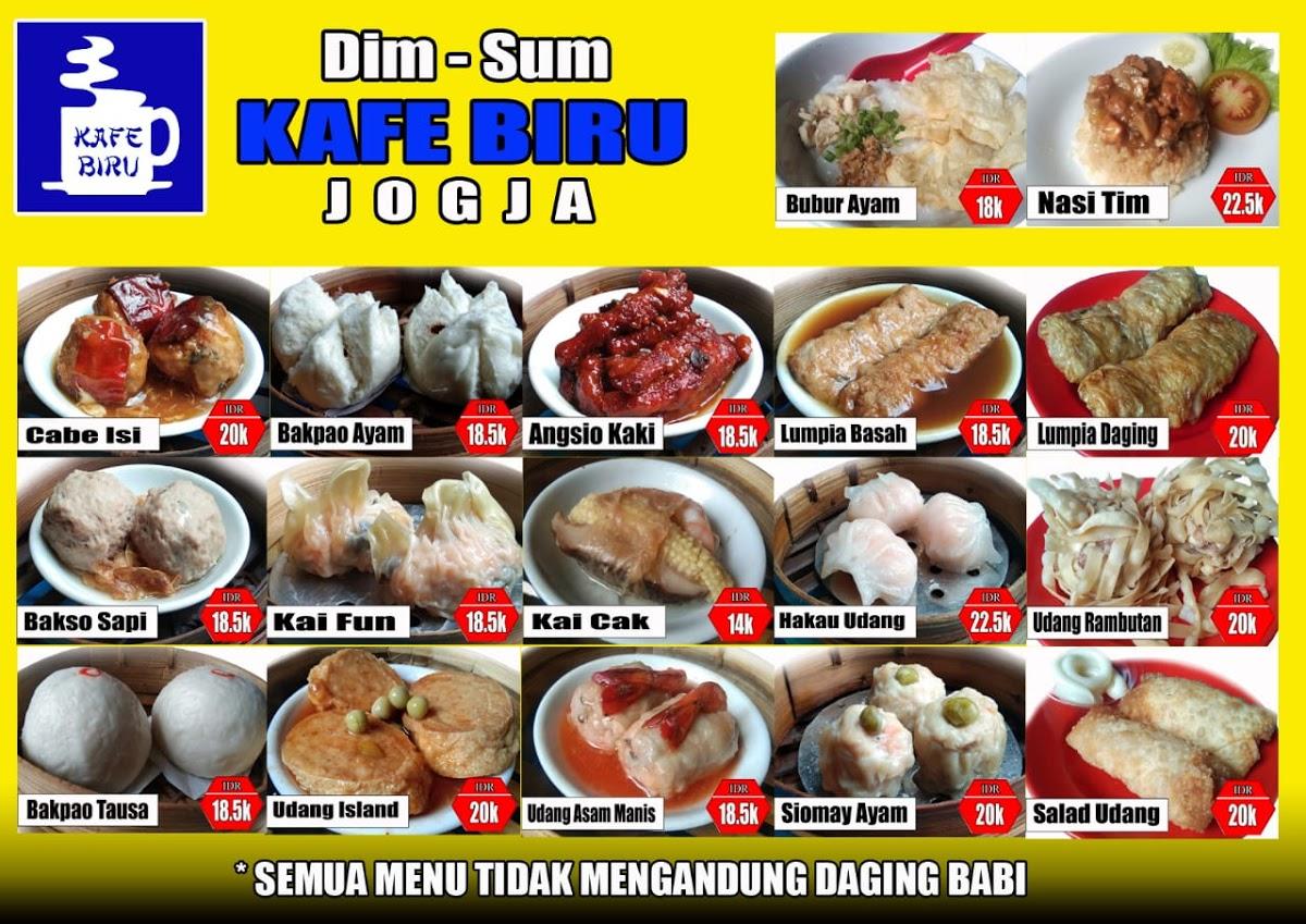 Menu at Dimsum Kafe Biru restaurant, Yogyakarta