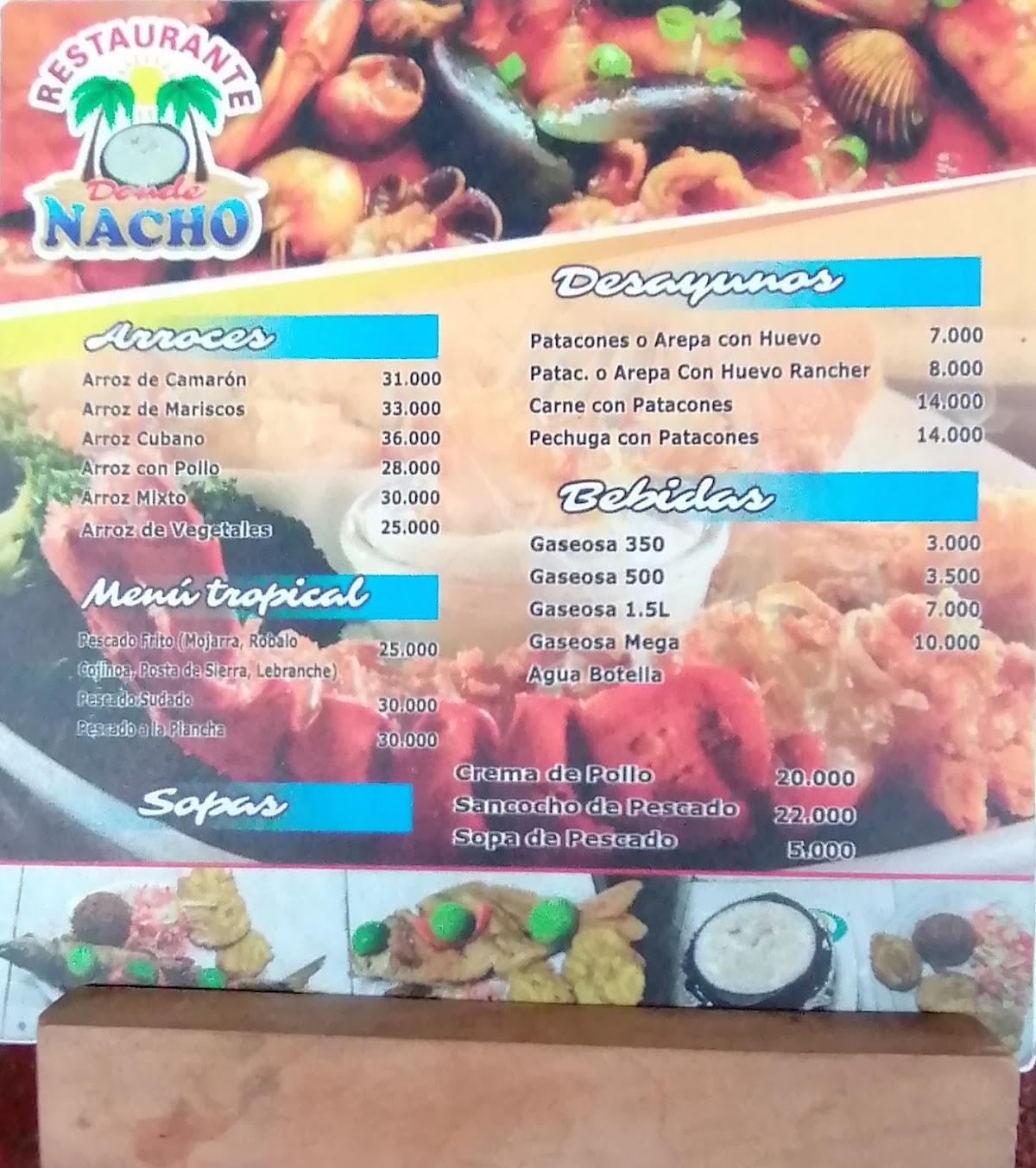 Carta de Restaurante Donde Nacho, Buritaca