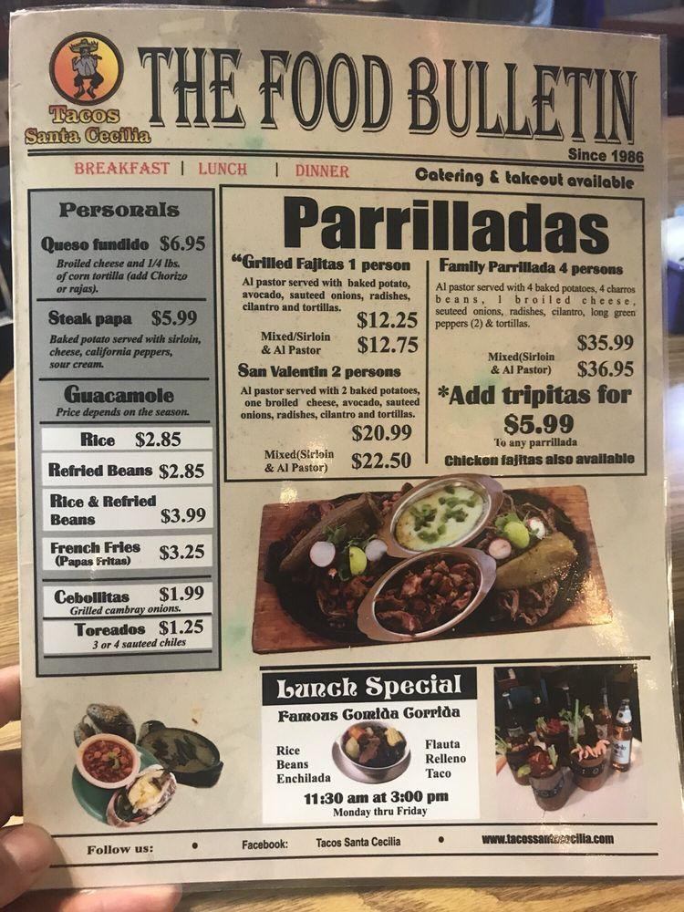Menu at Santa Cecilia Restaurant-Horizon, Horizon City