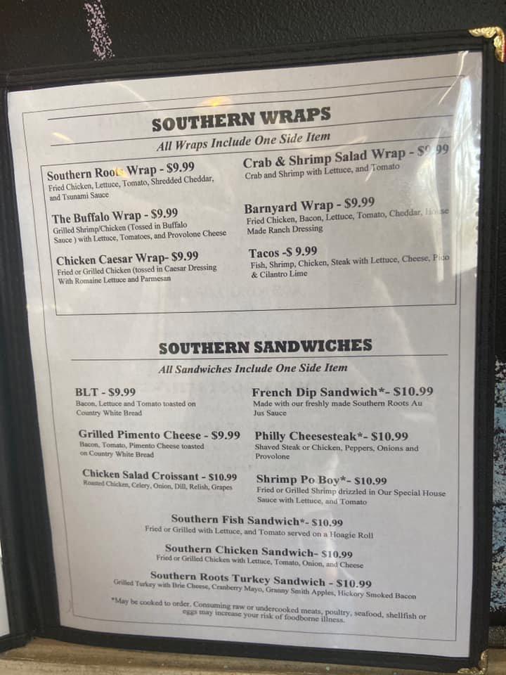 Menu at Southern Roots Bar & Grille, Monroe