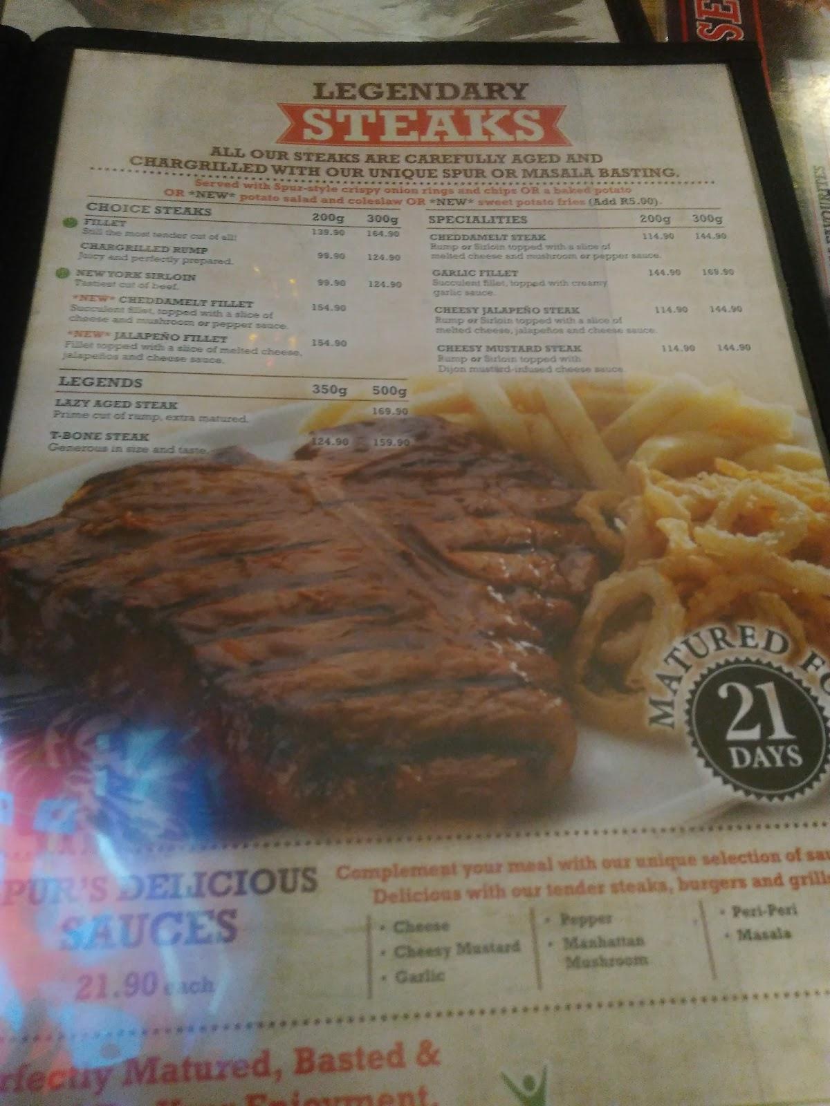 Menu at Topeka Spur Halaal restaurant, Cape Town