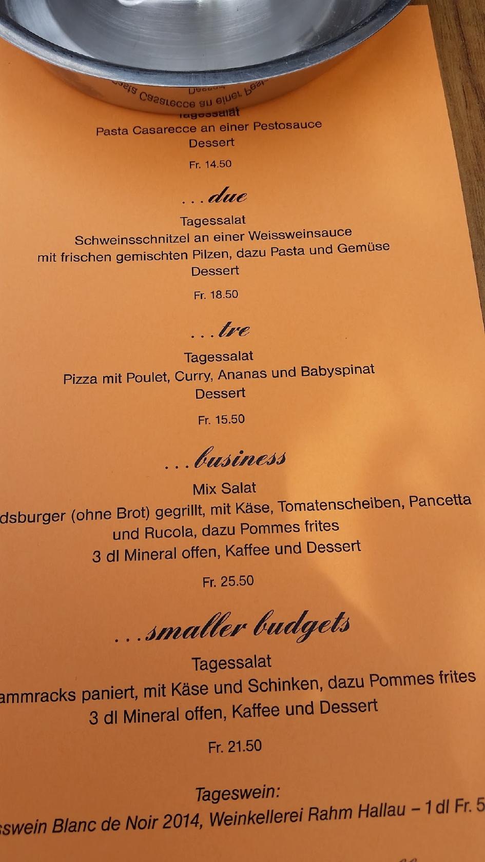 Menu da Trattoria La Calabrisella, Hallau