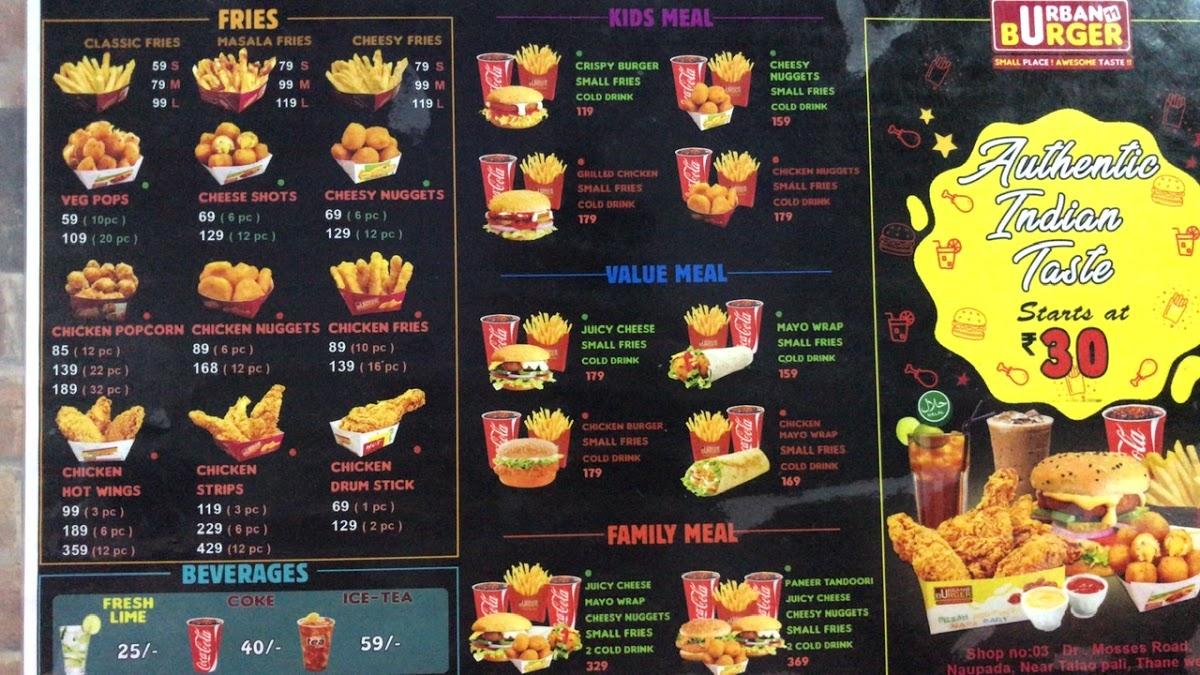 Menu at Urban Burger, Thane, Matrukripa