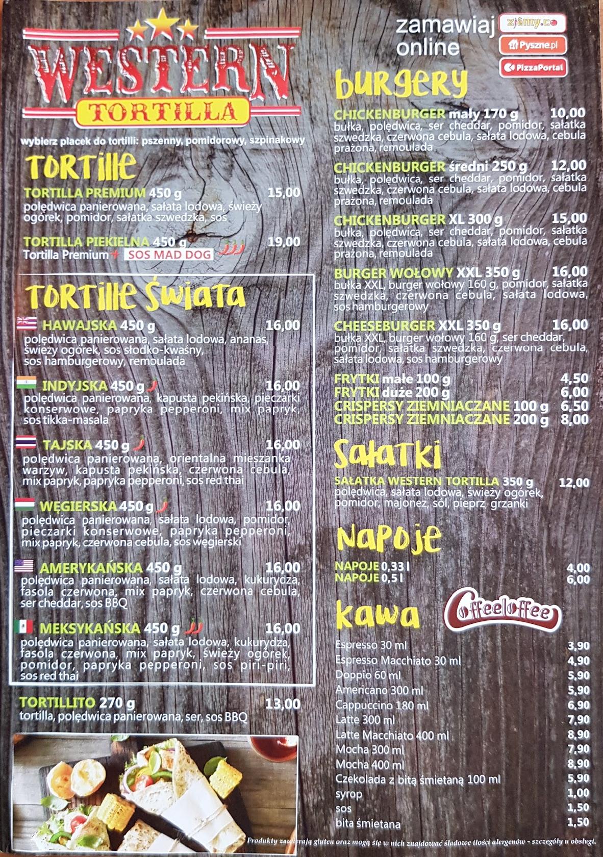Carta del restaurante Western Tortilla Katowice, Katowice