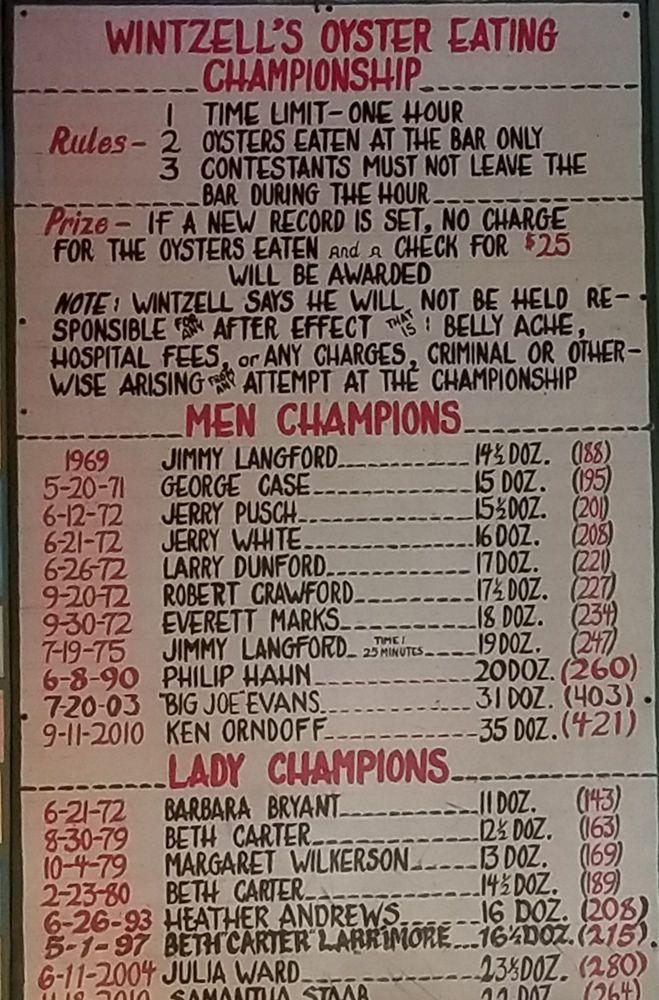 Menu at Wintzell's Oyster House restaurant, Montgomery, 105 Commerce St