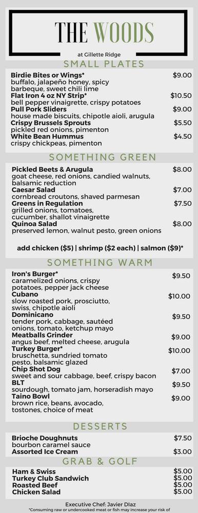 Menu at Gillette Ridge Golf Club, Bloomfield