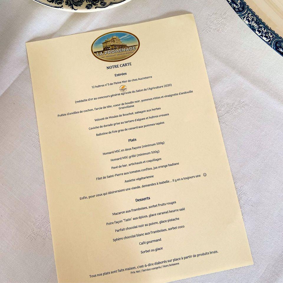 Menu au la promenade restaurant, Jullouville