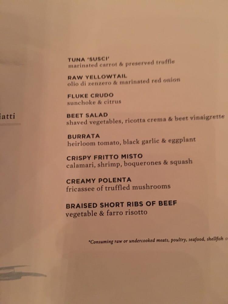 Menu at Scarpetta Beach restaurant, Montauk