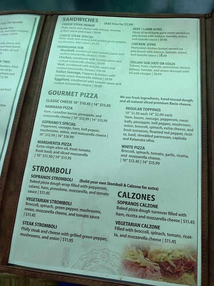 Menu at Sopranos Grill restaurant, Raleigh, N Rogers Ln STE 101
