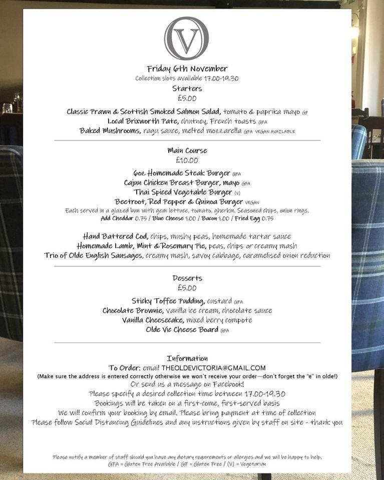 Menu at The Olde Victoria pub & bar, Kettering