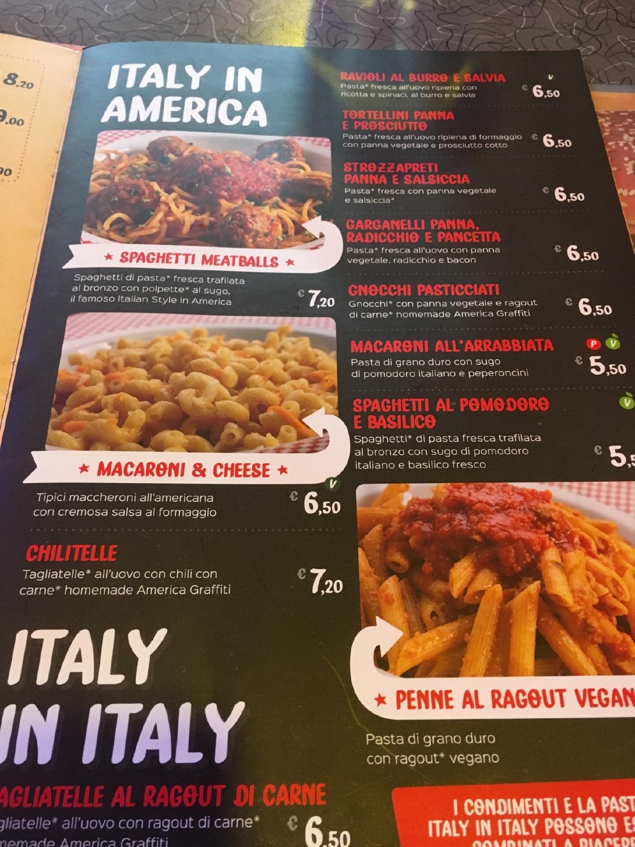 Speisekarte von America Graffiti restaurant, Castenedolo