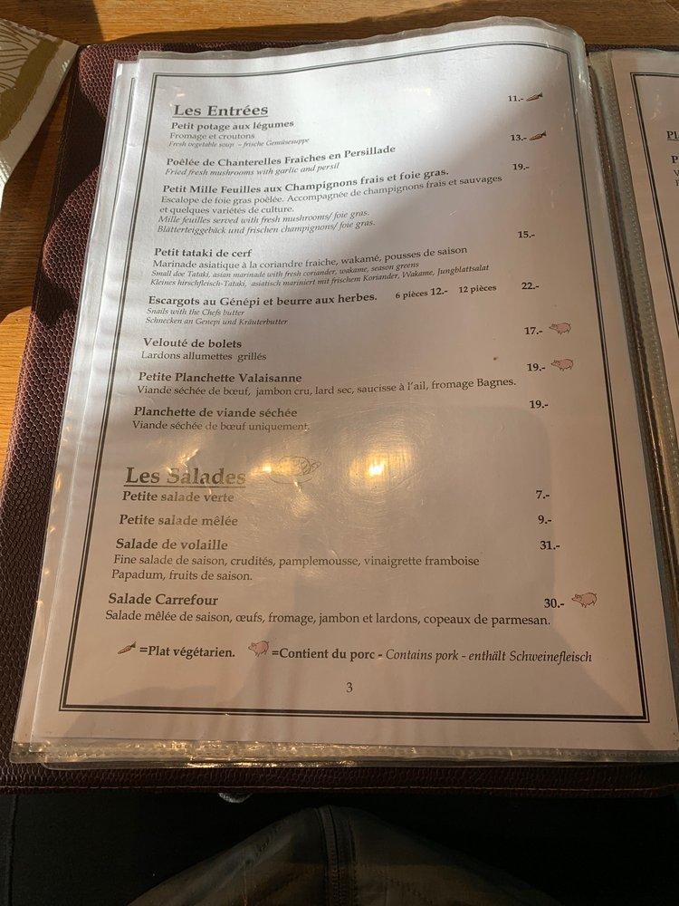 Menu da Le Carrefour Restaurant, Bagnes