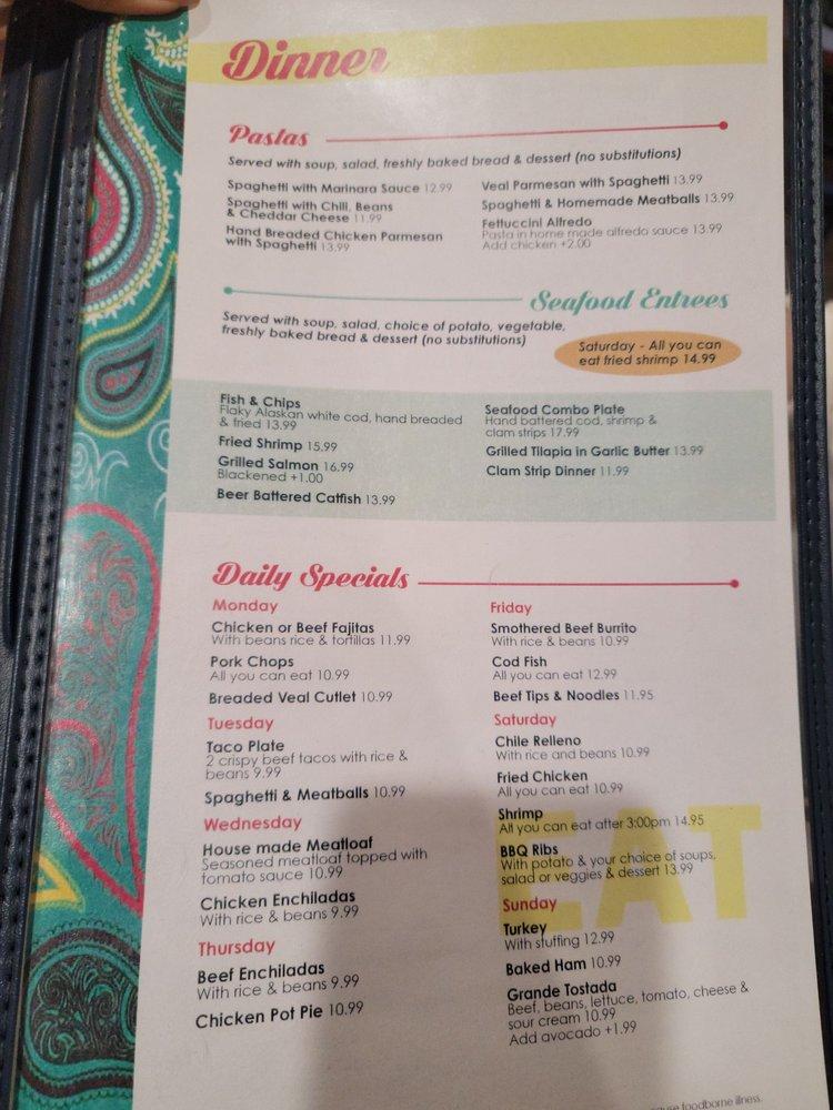 Menu at Foothills Eatery restaurant, Yuma