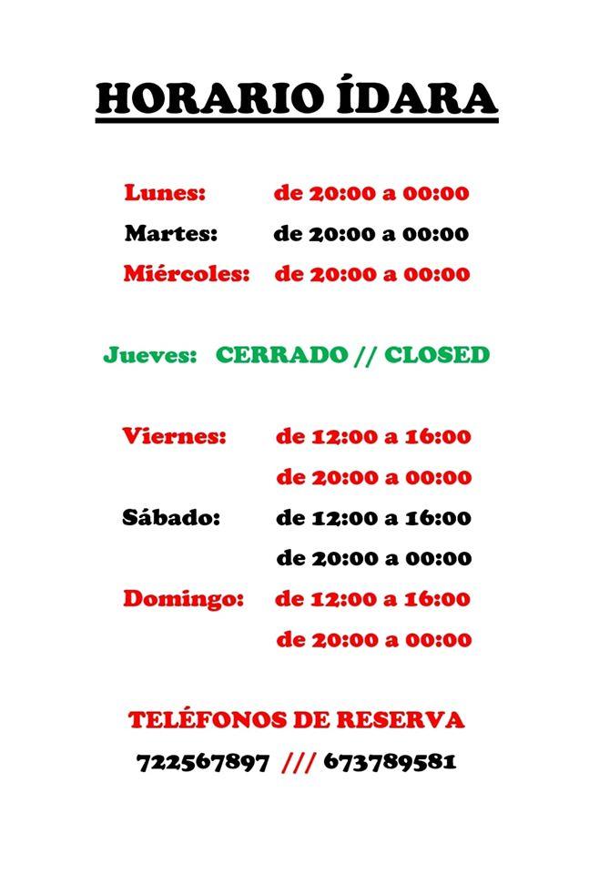 Carta del restaurante ÍDARA, Santiago del la Ribera