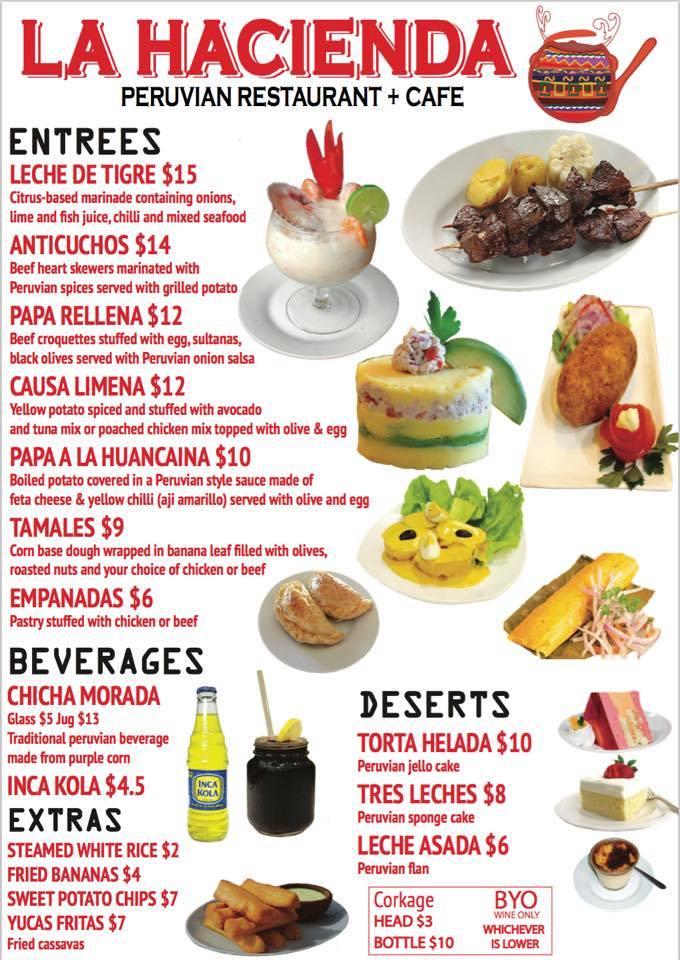 Menu at La Hacienda Peru restaurant, Sydney, 210/298-304 Sussex St