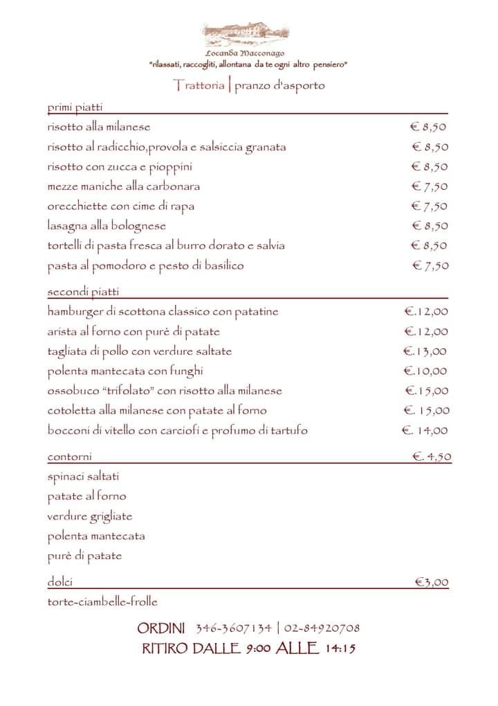 Menu at Locanda Macconago Ristorante, Milan
