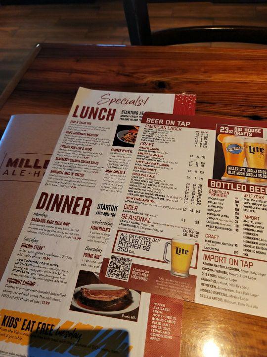 Menu at Miller's Ale House pub & bar, Allentown