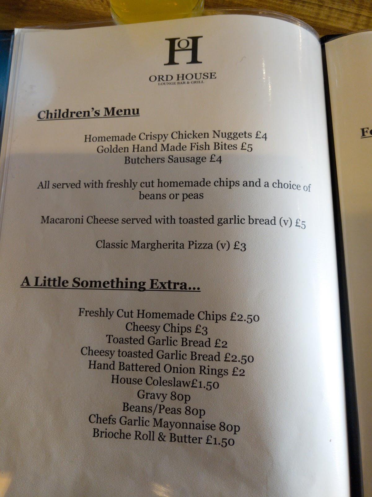 Menu at Ord House Lounge Bar & Grill, Berwick-upon-Tweed