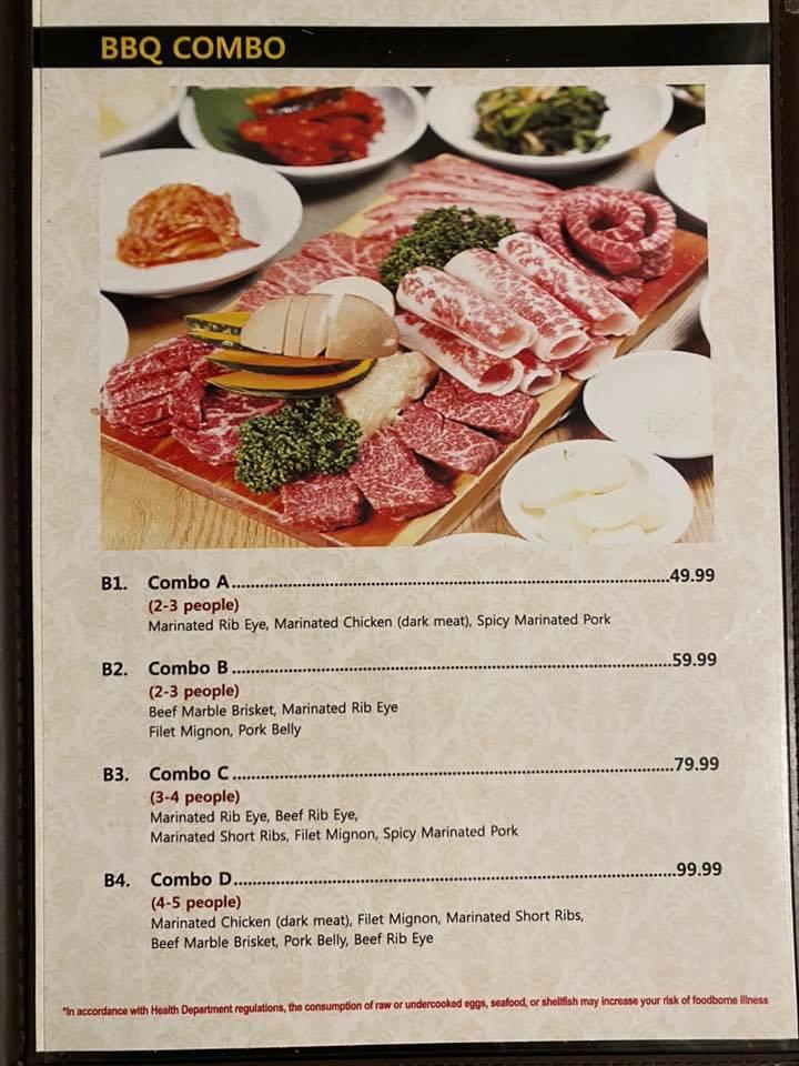 Menu at Pyung Chang Korean BBQ, Mount Vernon