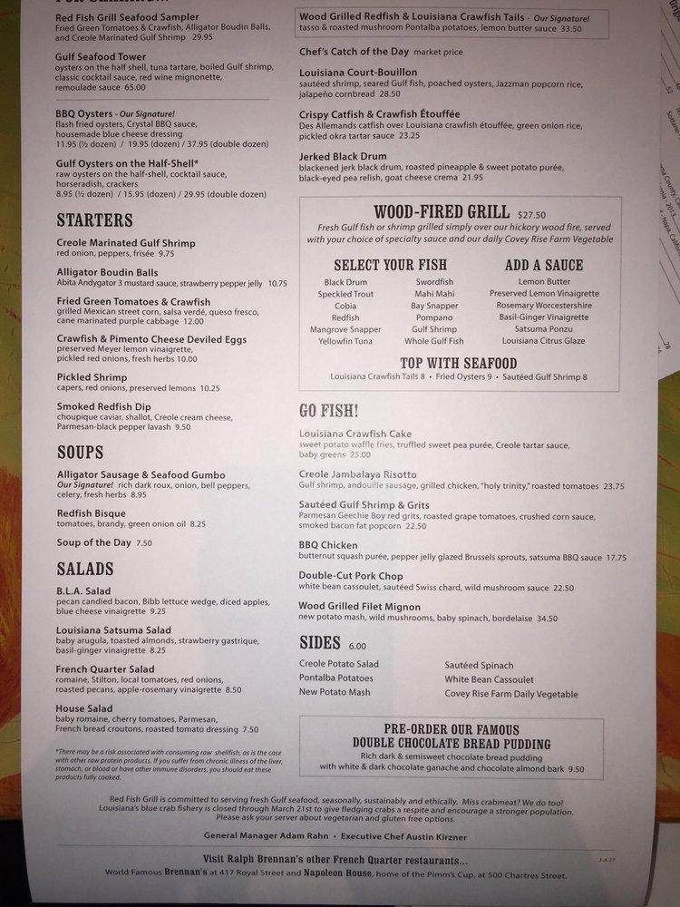 Menu at Red Fish Grill restaurant, New Orleans