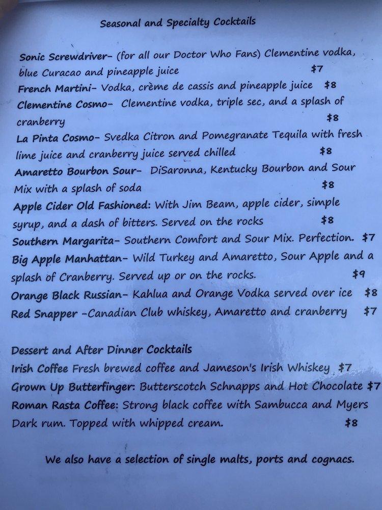 Menu at The Oregon Club, Ashland