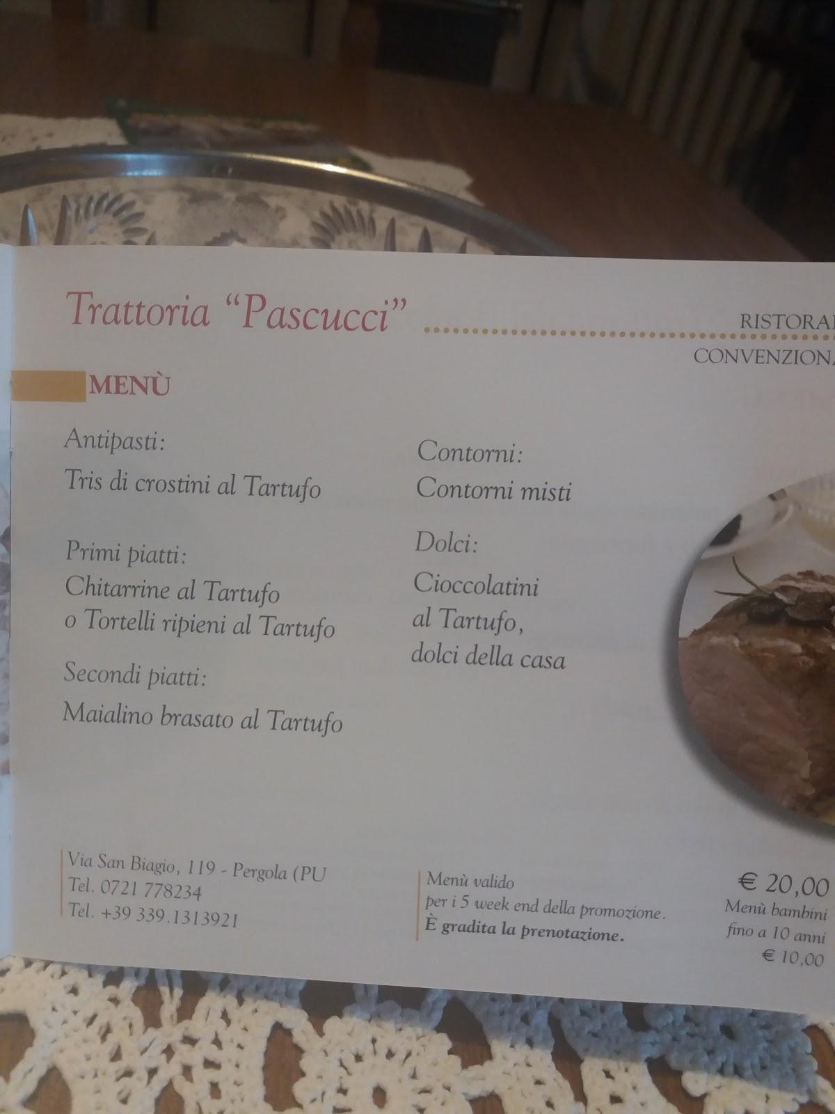 Menu at Trattoria Da Pascucci restaurant, Pergola, Via S. Biagio