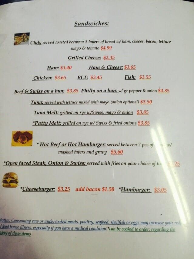 Menu at Walt's Restaurant, Caseville