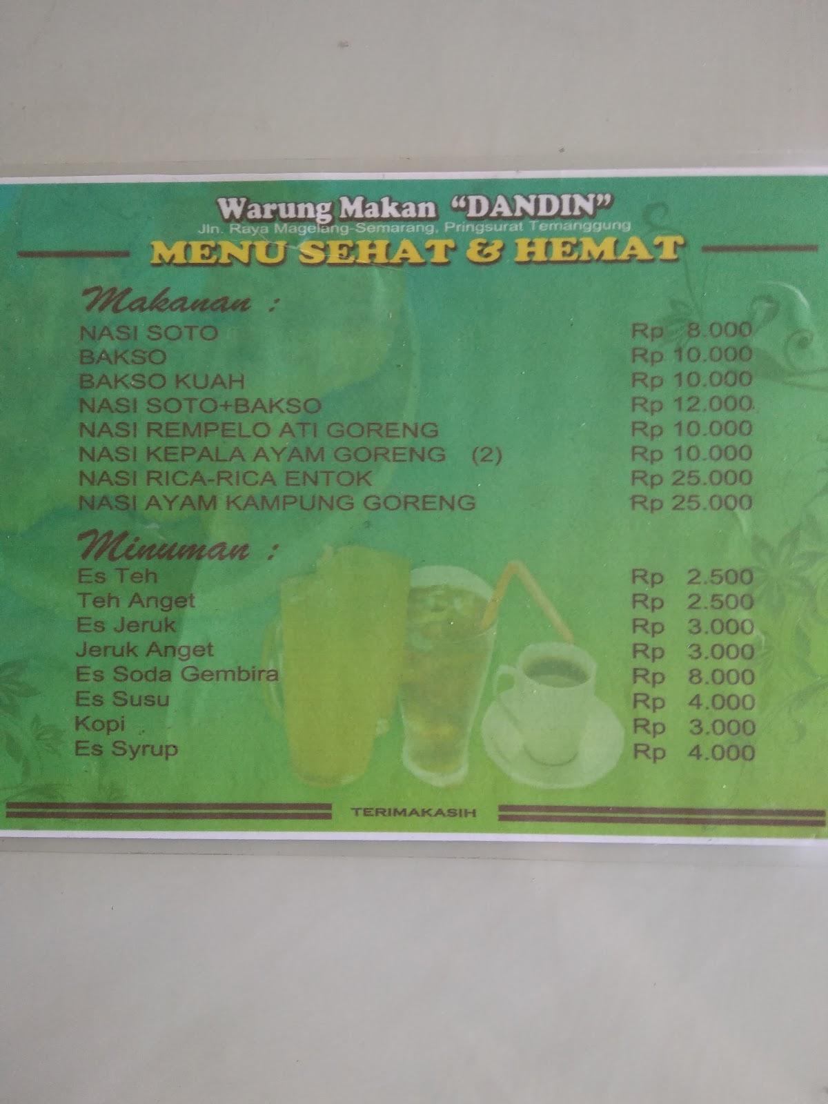 Menu at Warung Makan Dan Din restaurant, Ngipik