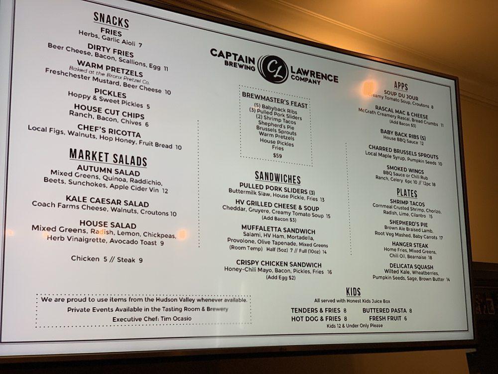 Menu at Captain Lawrence Brewing Company pub & bar, Elmsford